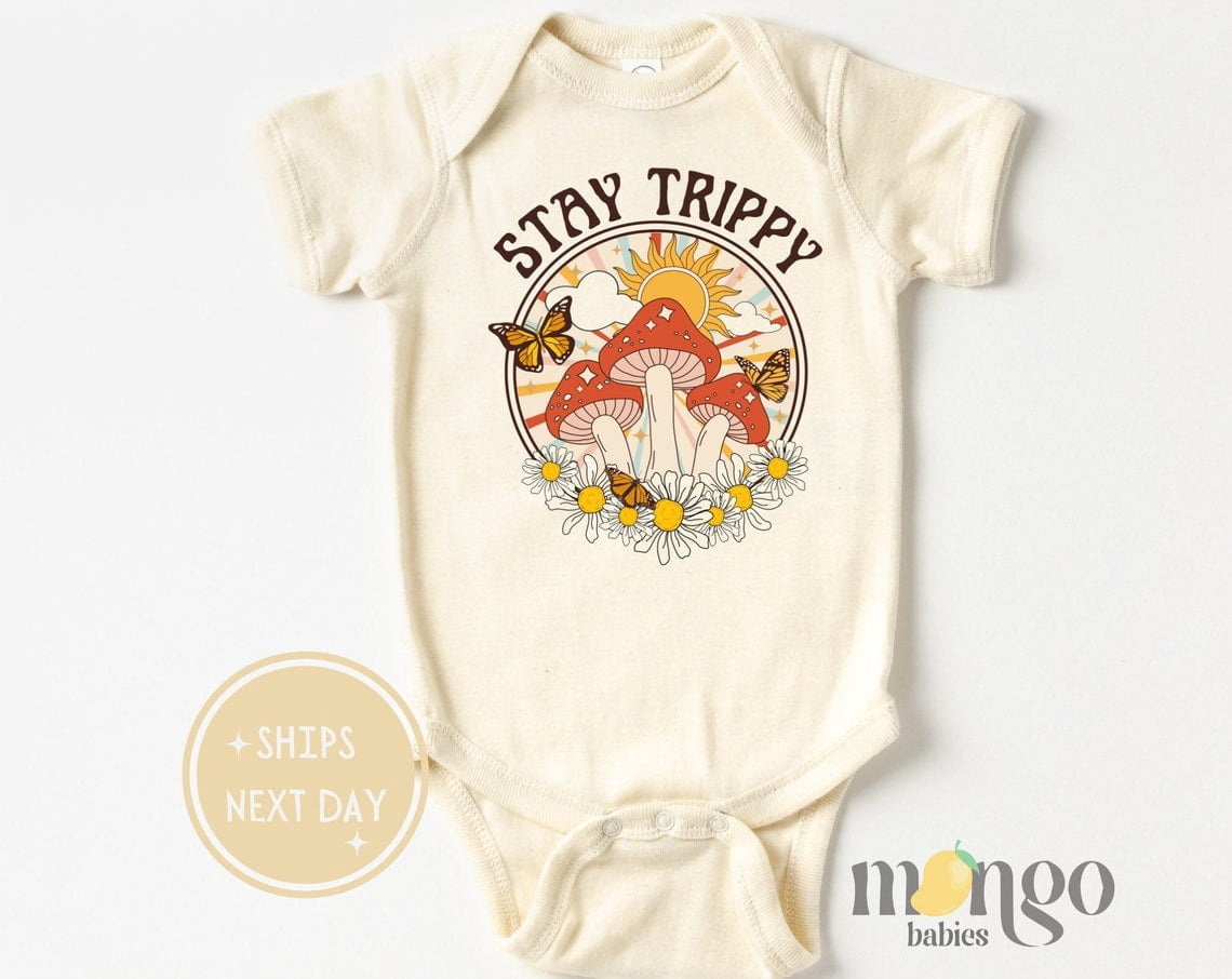 Luvly Stay Trippy Baby Onesies® Brand Girls Boho Tee Cute Mushroom ...