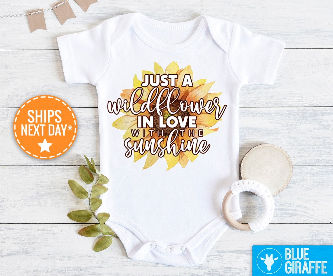 Luvly Sunflower Bodysuit For Baby Girl, Wildflower, Wildflower One Piece, Sunshine Baby Shower ...