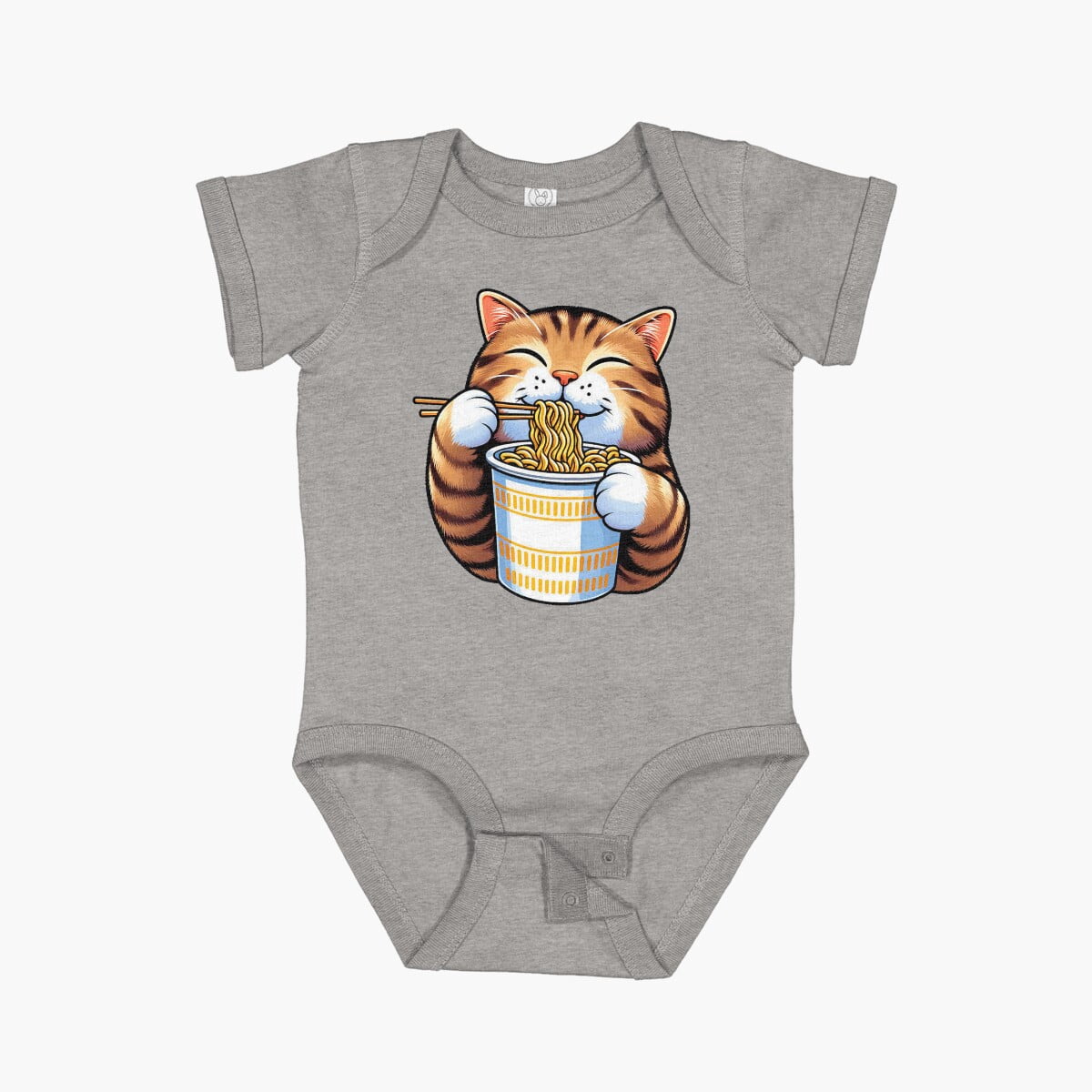 Luvly Tabby Cat Eating Instant Noodles Short Sleeve Baby One-Piece, New ...