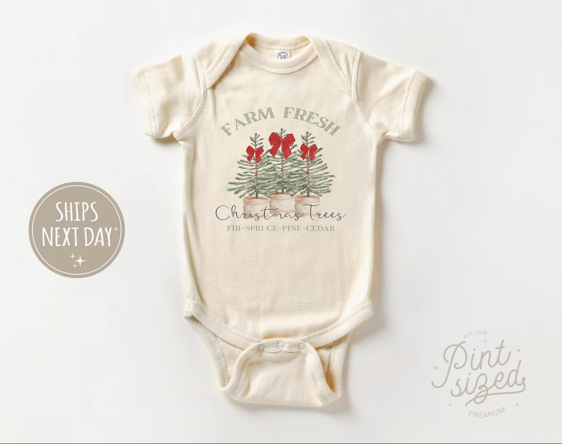 Luvly Tree Bow - Farm Fresh Trees Baby - Retro Girls Bodysuit, New Born ...