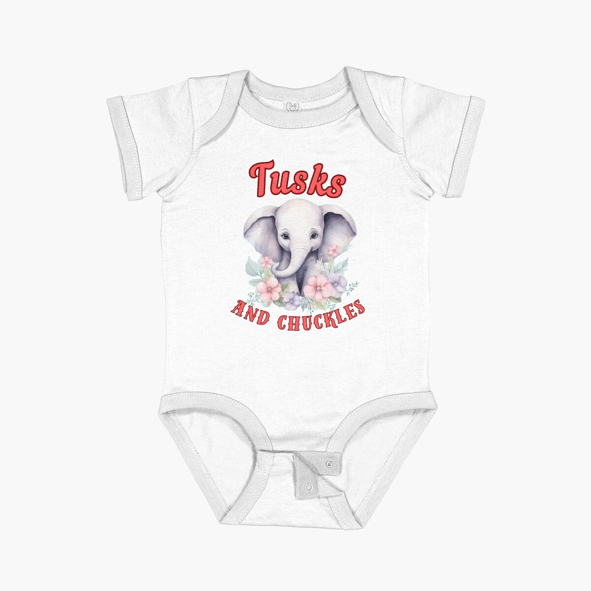 Luvly Tusks And Chuckles. Happy Elephant Short Sleeve Baby One-Piece ...