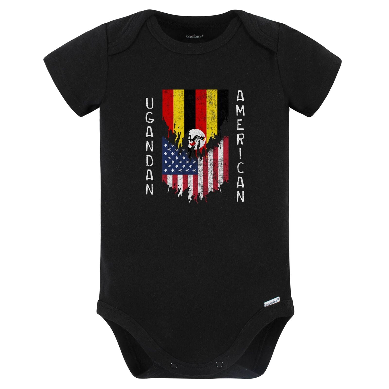 Luvly Ugandan American Flags Ripped Torn Uganda Baby Bodysuit (Black ...