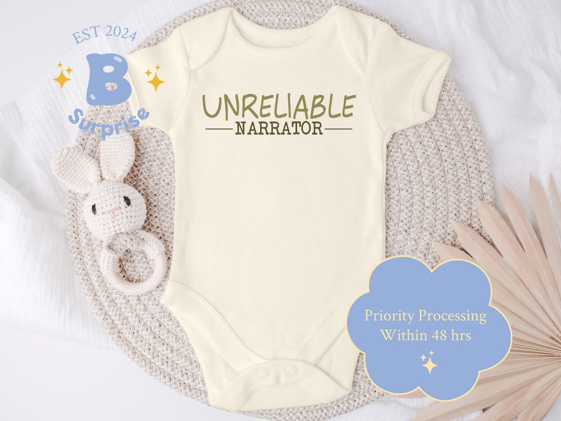 Luvly Unreliable Narrator | Funny Baby Bodysuit | Natural Color Infant ...