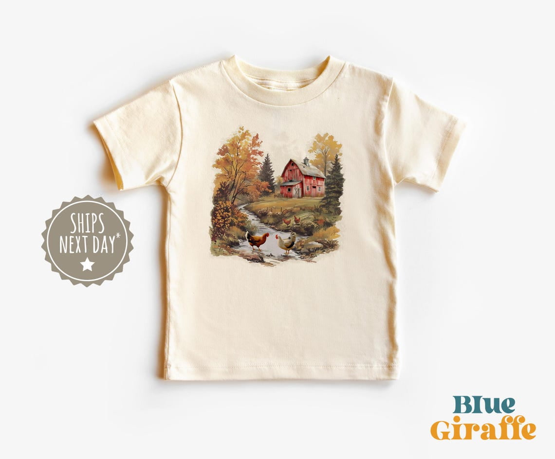 Luvly Vintage Chickens & Red Barn Toddler Shirt - Farm Creek Scene Kids ...