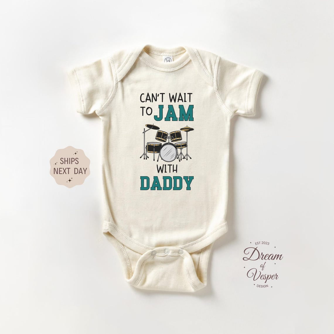Luvly Can'T Wait To Jam With Daddy, Funny Baby Bodysuit, Drummer Baby ...