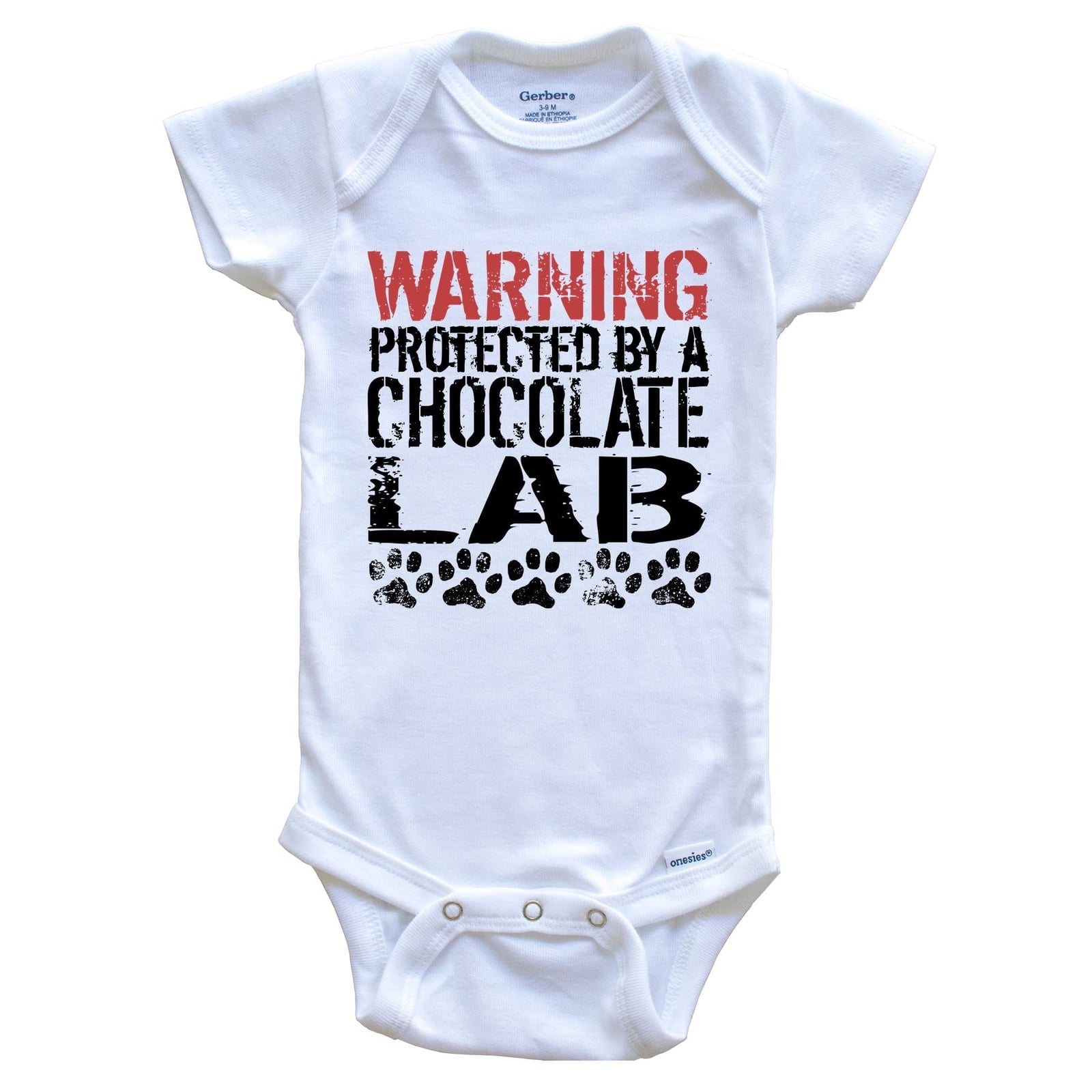 Luvly Warning Protected By A Chocolate Lab Funny Baby Bodysuit Funny ...