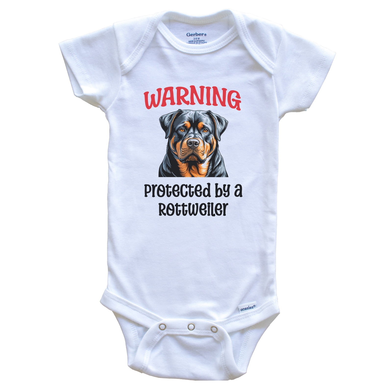 Luvly Warning Protected By A Rottweiler Funny Dog Breed Baby Bodysuit ...