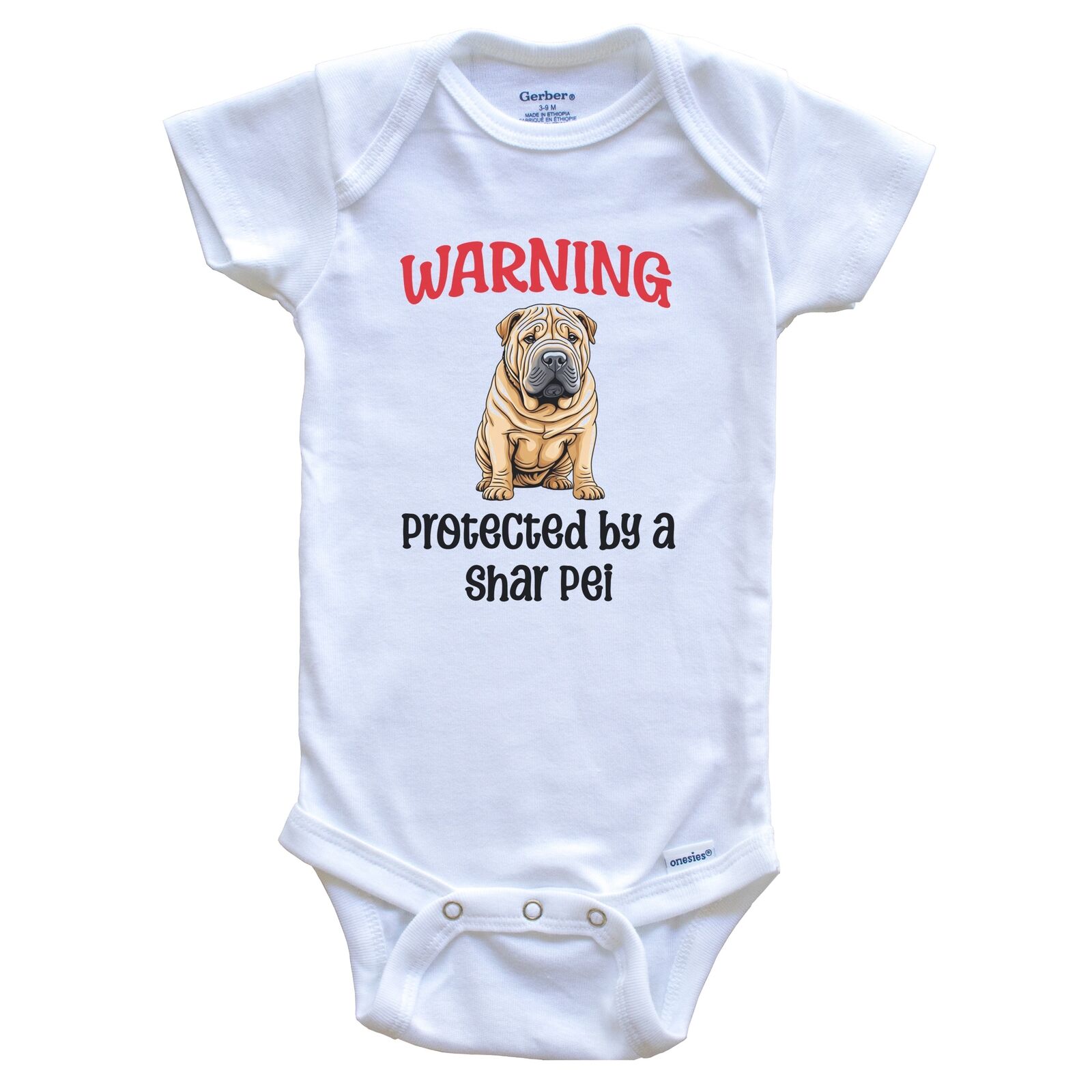 Luvly Warning Protected By A Shar Pei Funny Dog Breed Baby Bodysuit ...