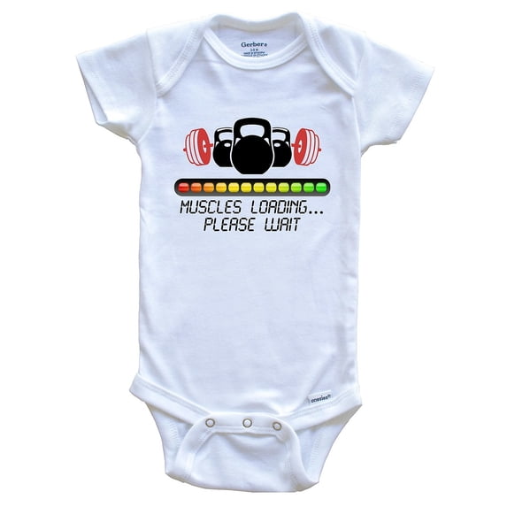 Luvly Weightlifting Baby Onese - Muscles Loading Please Wait Funny Baby ...