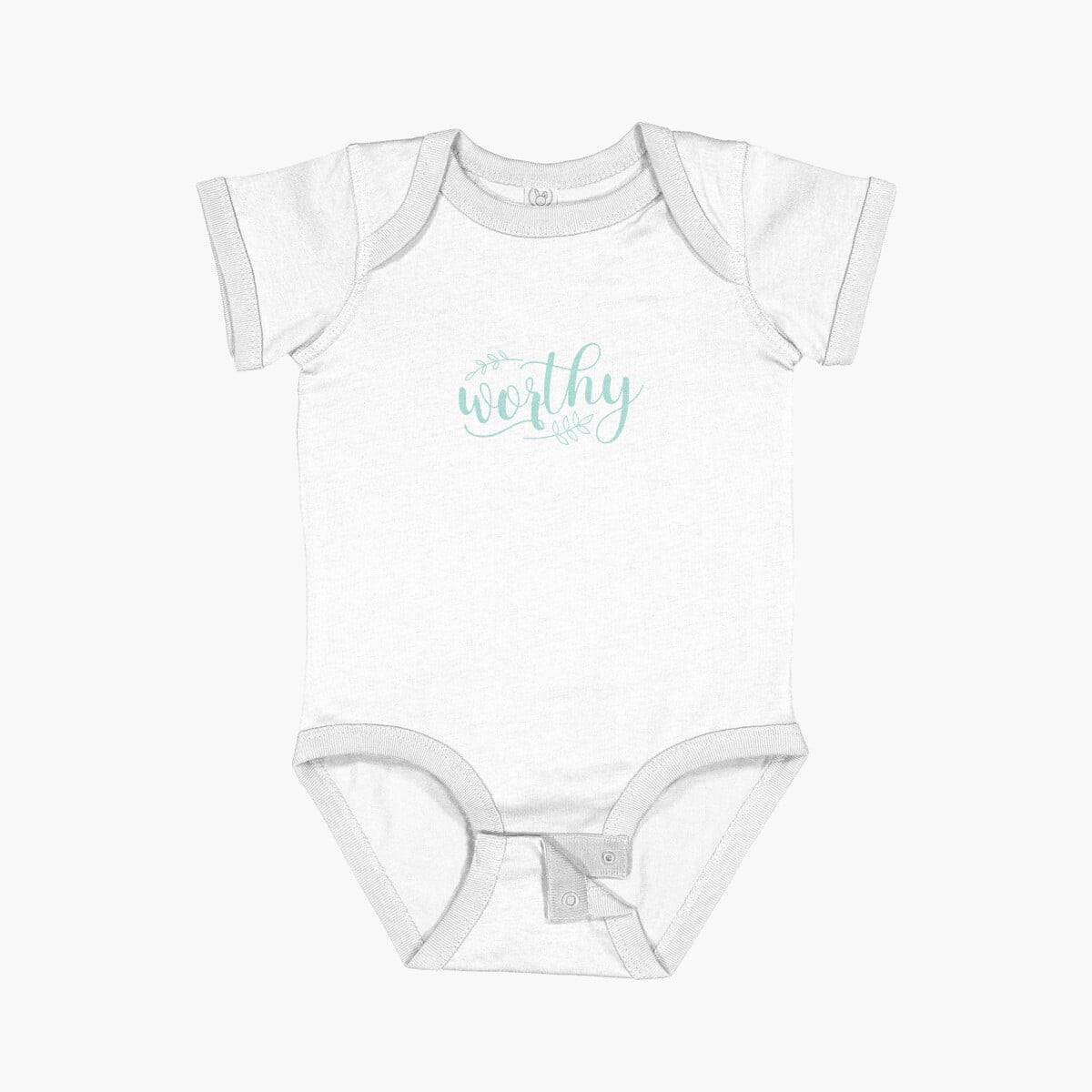 Luvly Worthy Teal Calligraphy Boho Short Sleeve Baby One-Piece, New ...