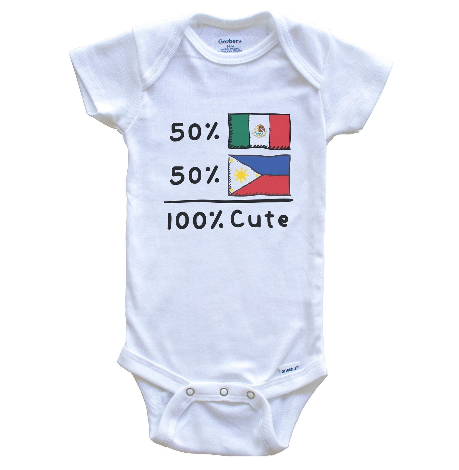 Luvly50% Mexican Plus 50% Filipino Equals 100% Cute Flags Baby Bodysuit, New Born, Baby Shower ...