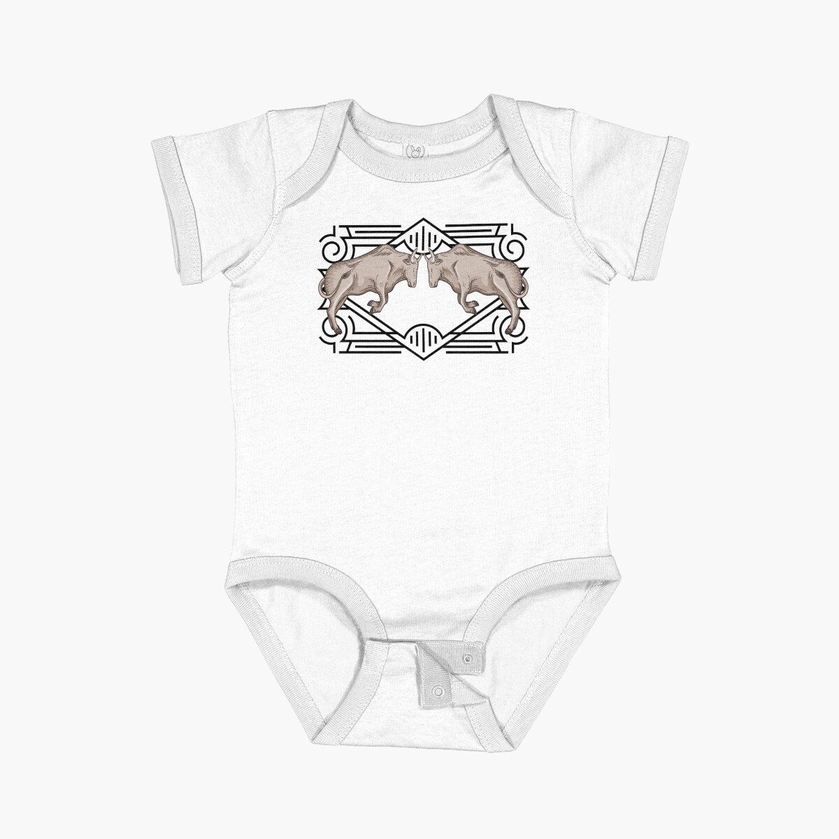 LuvlyArt Deco Two Bulls Frame Logo Short Sleeve Baby One-Piece, New ...
