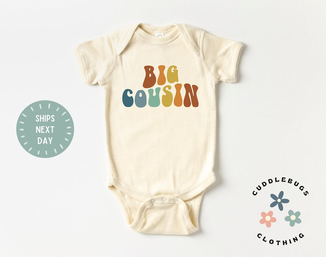 LuvlyBig Cousin Baby Onesies® Bodysuit - Retro Rainbow Big Cousin ...