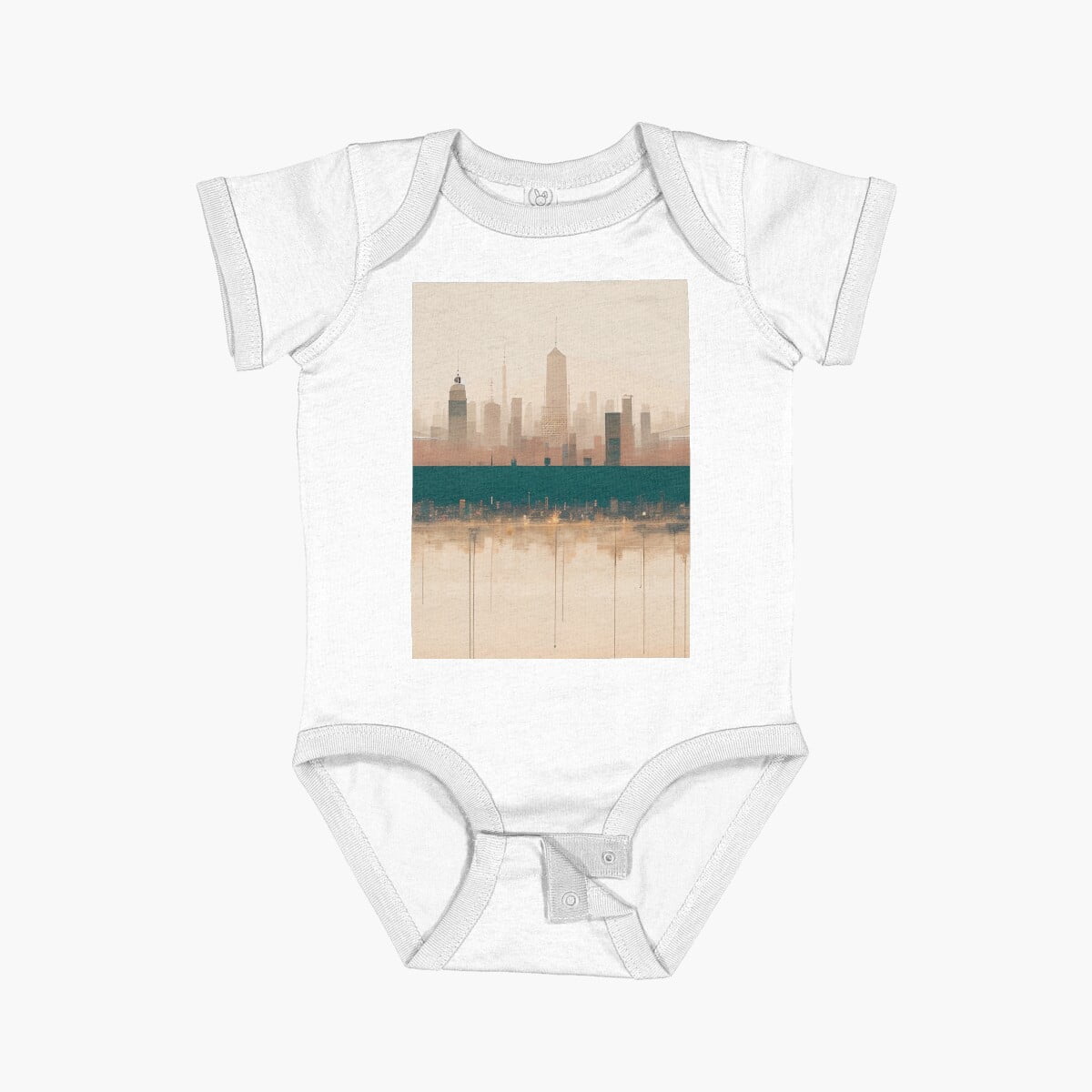 LuvlyBoho Chic Neutral Teal Beige Minimalist Cityscape Skyline Art ...