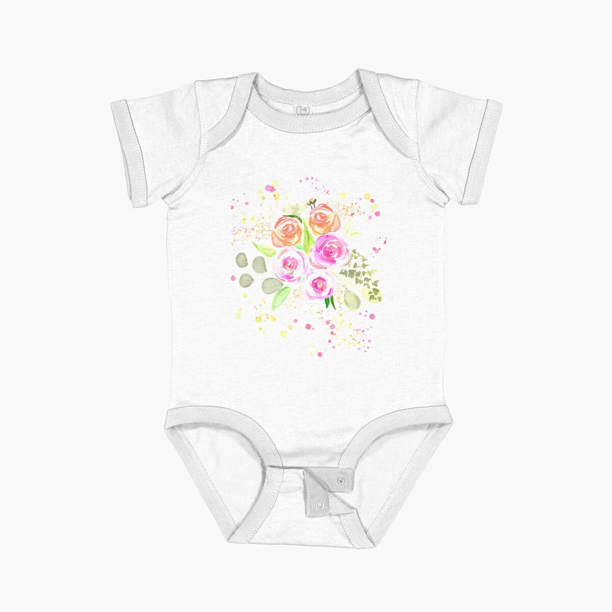 LuvlyBold Boho Rose Watercolor Short Sleeve Baby One-Piece, New Born ...