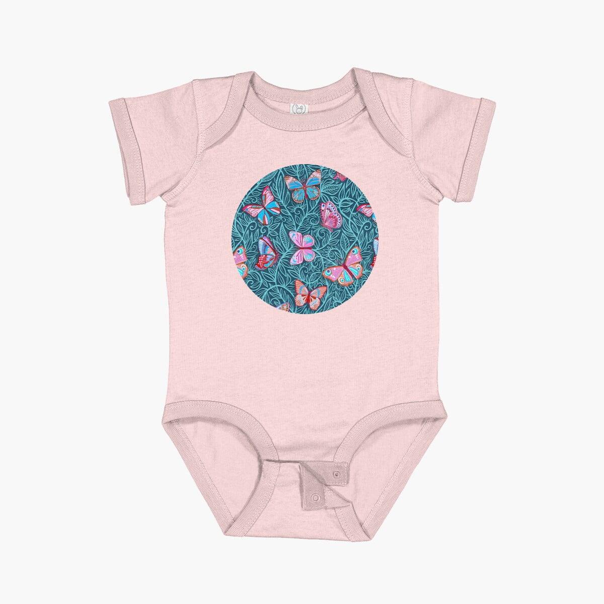 LuvlyButterfly Art Nouveau In Pink And Blue Short Sleeve Baby One-Piece ...