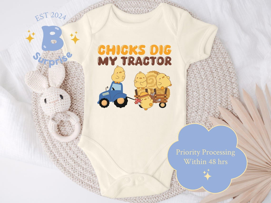 LuvlyChicks Dig My Tractor - Farm Baby Bodysuit - Cute Tractors And ...