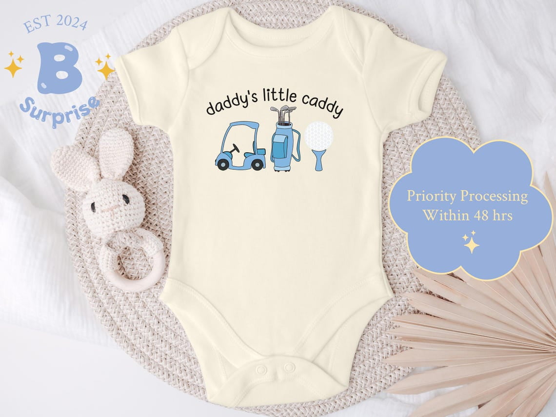 LuvlyDaddy'S Little Caddy Golf For Baby Boy - Blue Golf Cart Bodysuit ...