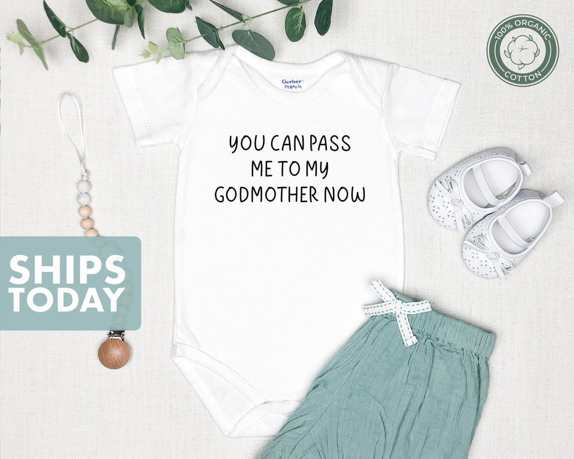 LuvlyFunny Godmother - You Can Pass Me To My Godmother Baby - Cute Godmother Organic Cotton Baby ...