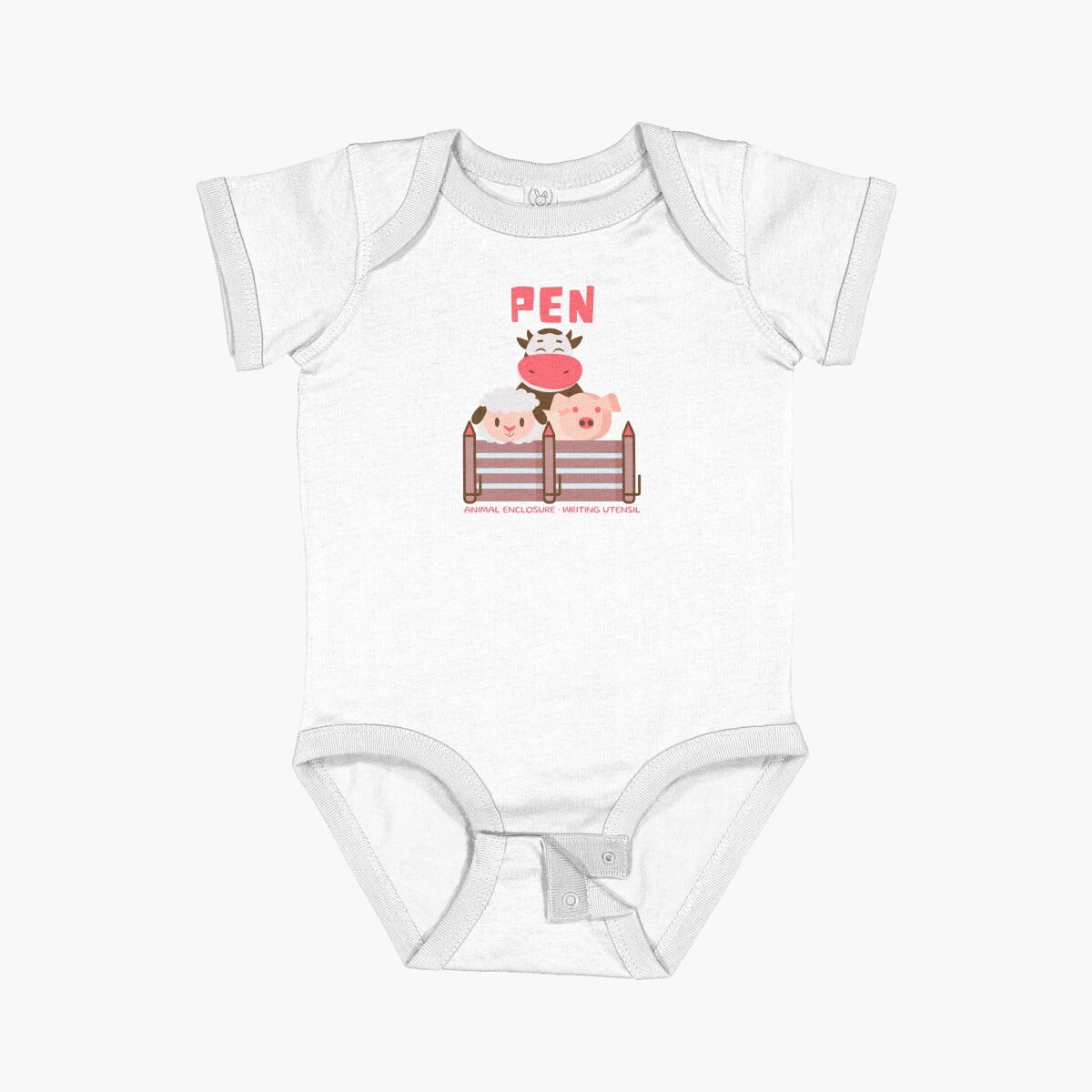 LuvlyFunny Pun ‘Pen’ With Farm Animals In Pen Short Sleeve Baby One ...