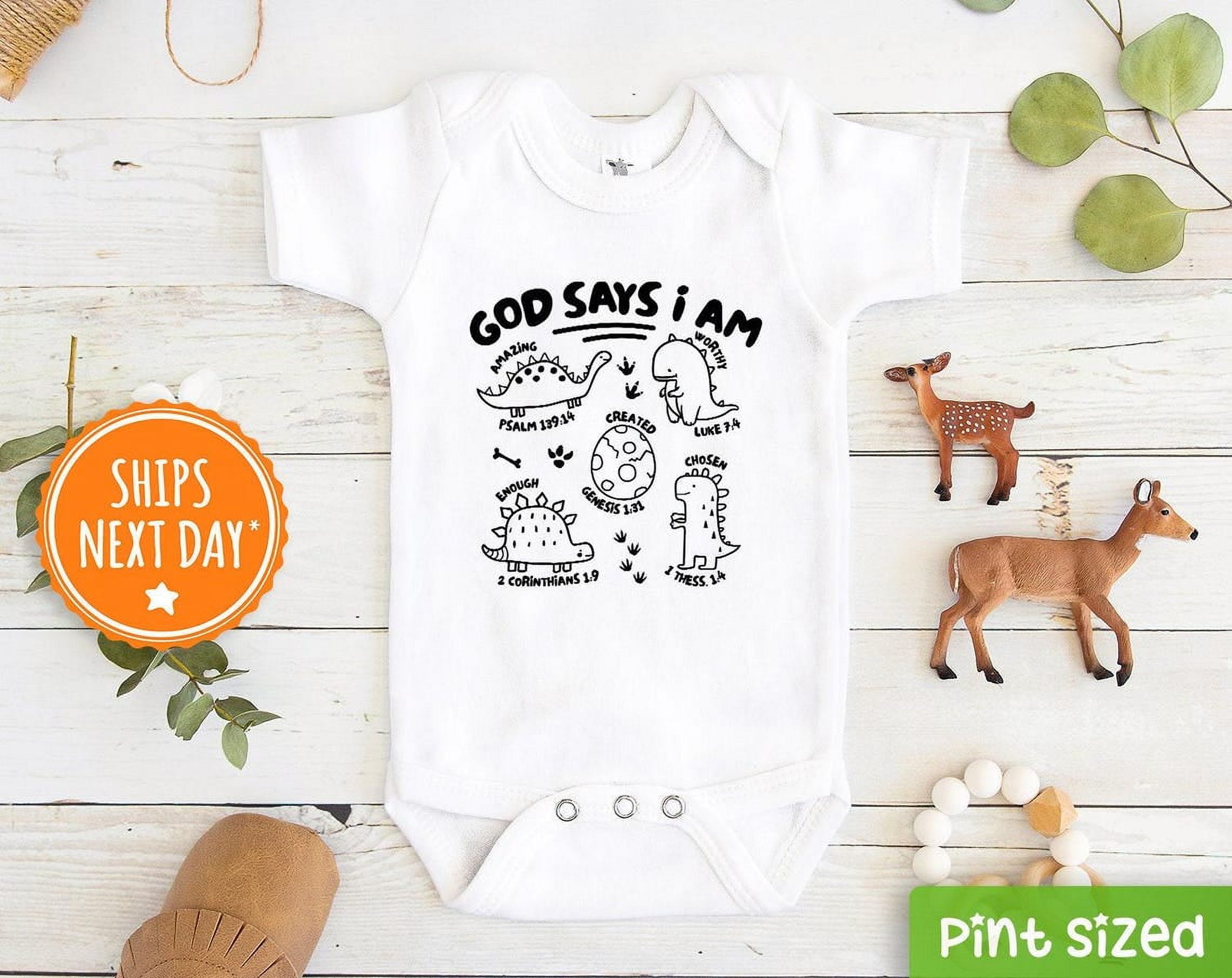 LuvlyGod Says I Am Baby - Bible Verse Baby - Religious Dinosaur ...