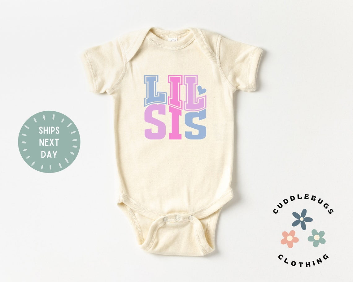 LuvlyLittle Sister Baby Onesies® Bodysuit - Lil Sis Pink And Blue Heart ...