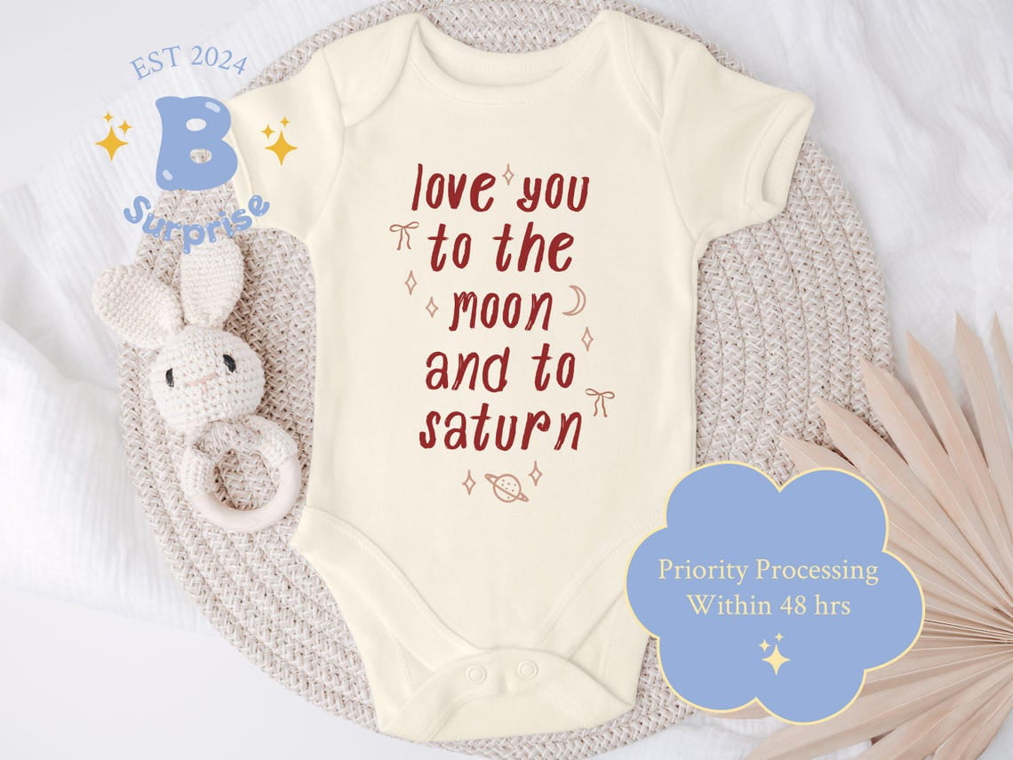 LuvlyLove You To The Moon And Saturn Girl | Space Theme Baby Bodysuit | Cute Cosmic Natural ...