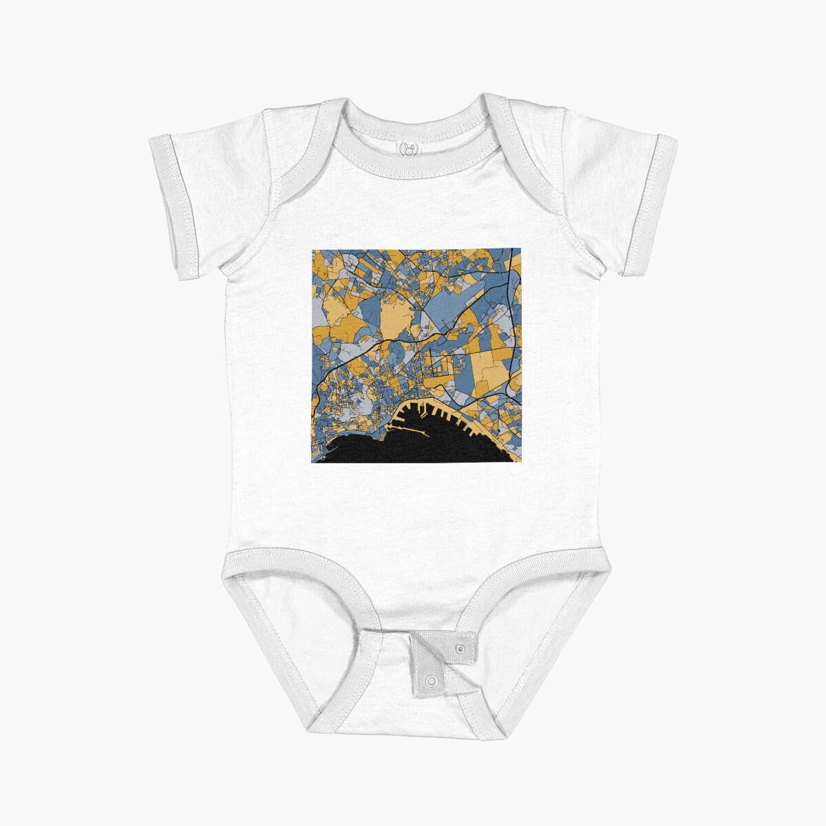 LuvlyNaples Map Pattern In Blue & Gold Short Sleeve Baby One-Piece, New ...