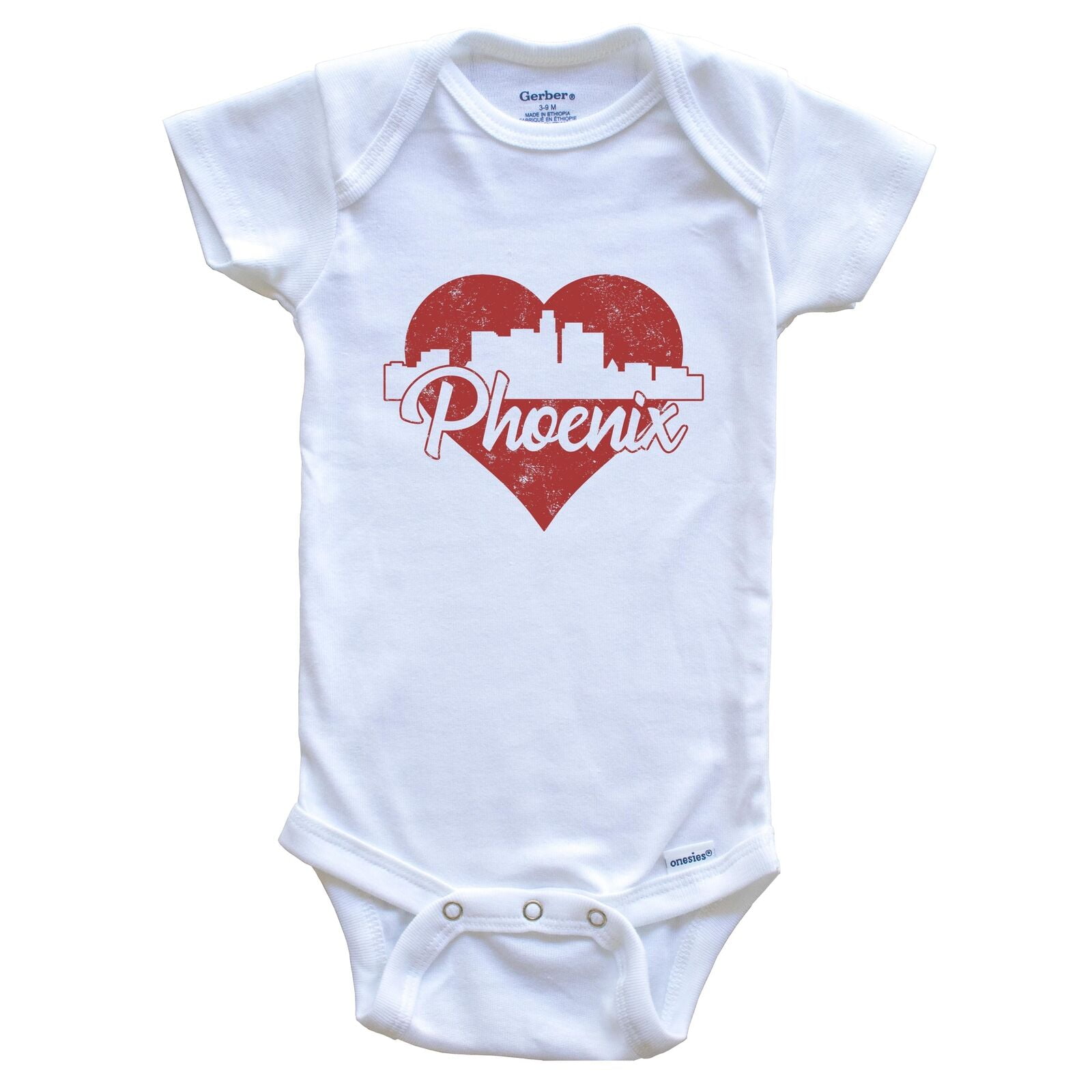 LuvlyRetro Phoenix Arizona Skyline Red Heart One Piece Baby Bodysuit ...