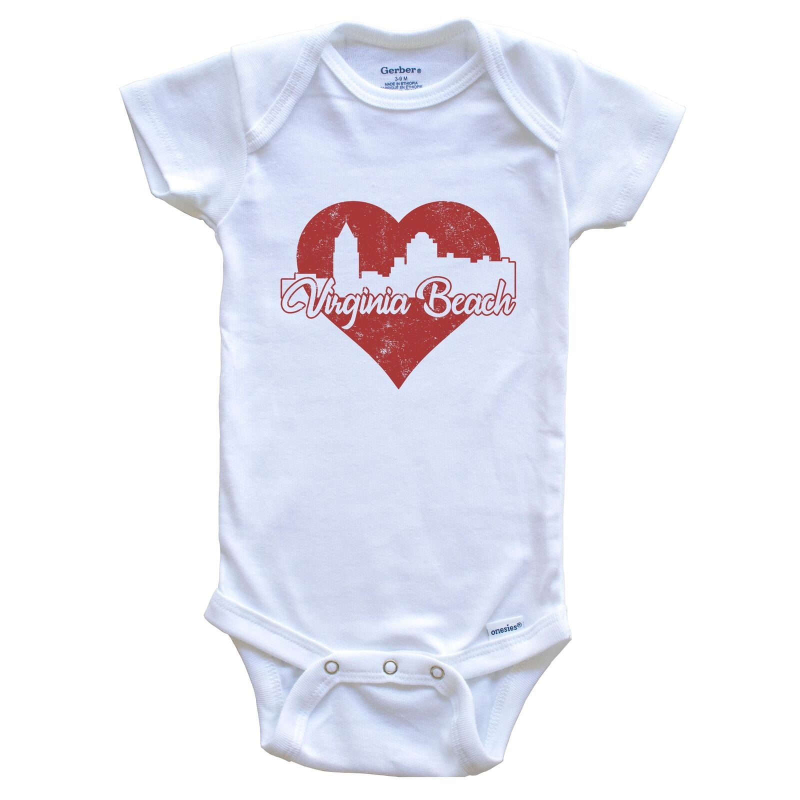 LuvlyRetro Virginia Beach Virginia Skyline Red Heart One Piece Baby ...
