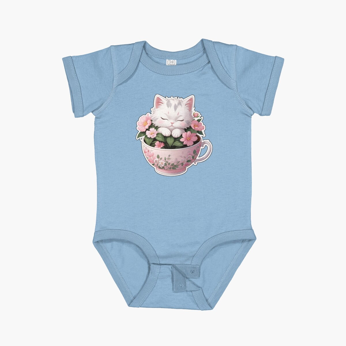 Luvly Sleepy Cat In A Teacup Short Sleeve Baby One-Piece, New Born ...