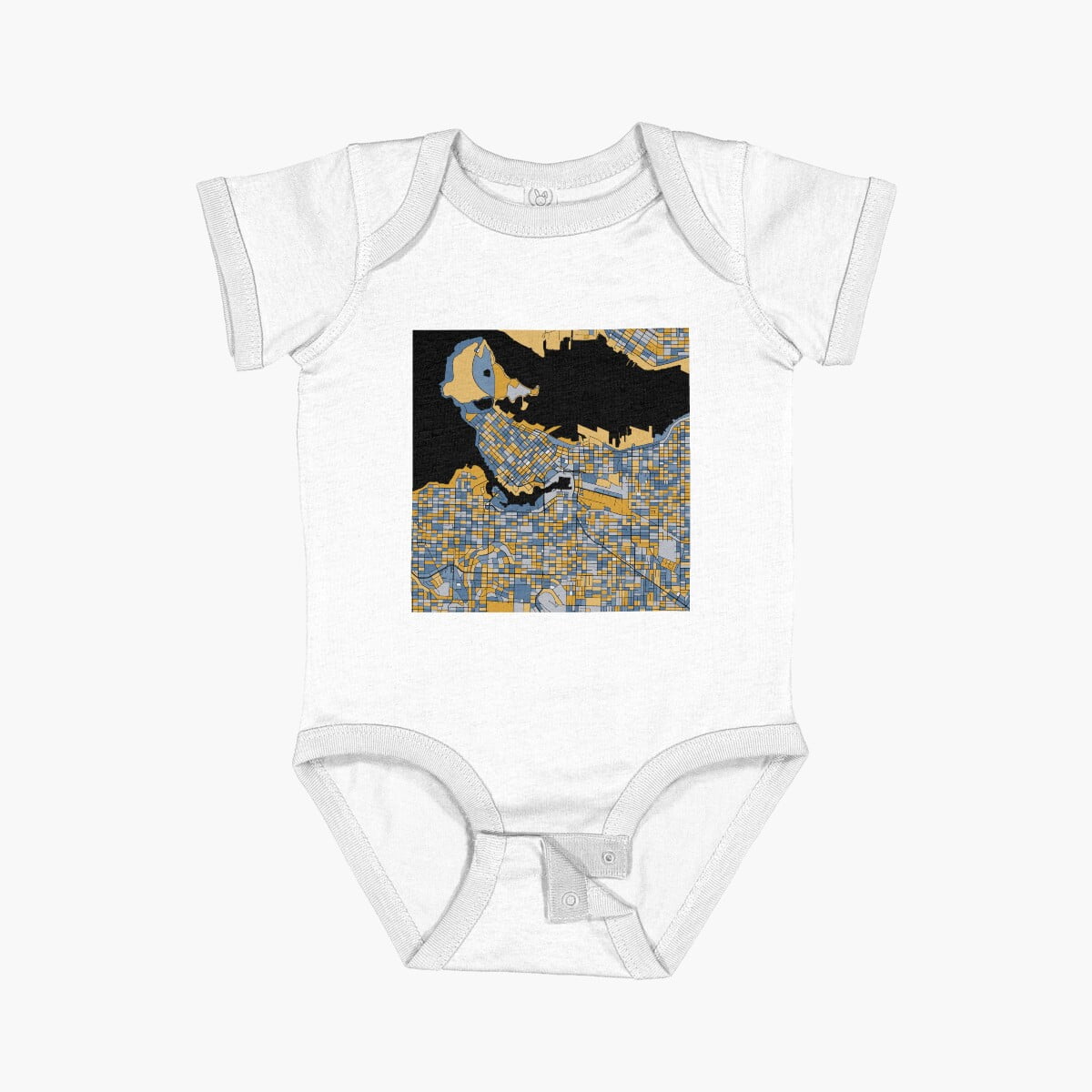 LuvlyVancouver Map Pattern In Blue & Gold Short Sleeve Baby One-Piece ...