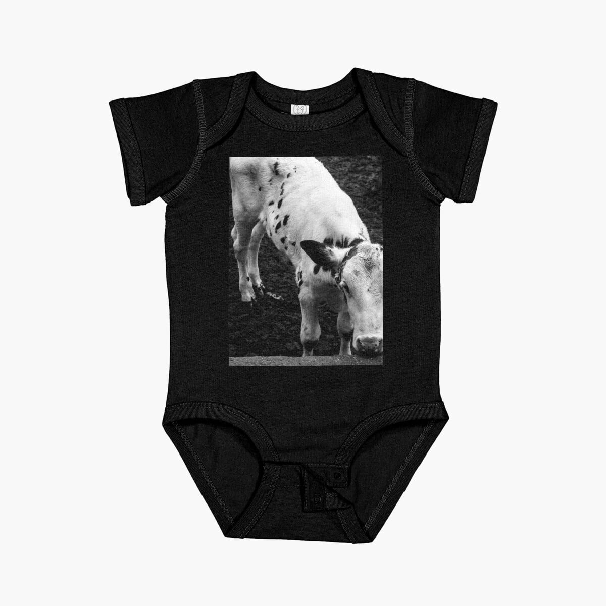 LuvlyWhite Calf In Black And White Short Sleeve Baby One-Piece, New ...