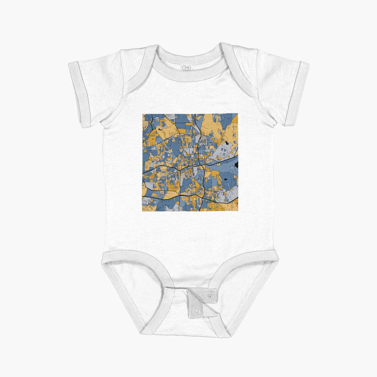 LuvlyWinston-Salem Map Pattern In Blue & Gold Short Sleeve Baby One ...