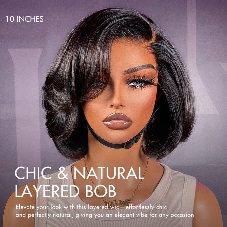 LUVME PreMax Wigs - Chic & Natural Layered Bob Wig Ear-to-Ear Wide T ...