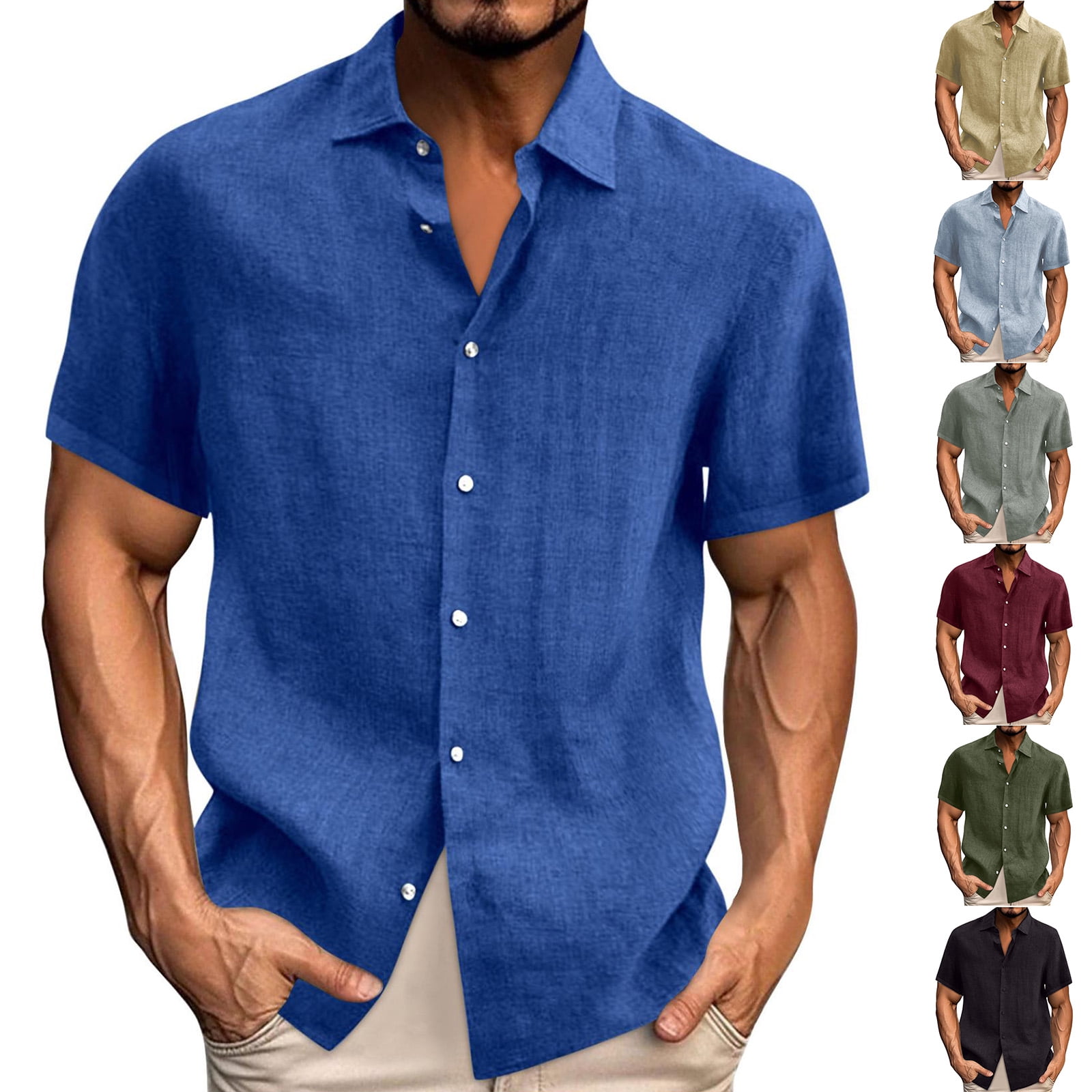 Luvrsol Big & Tall Men Linen Shirts Casual Short Sleeve Button Down ...
