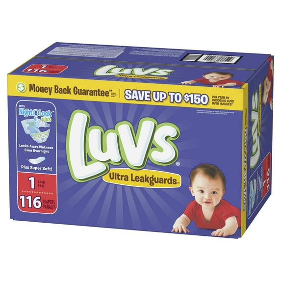 Luvs Pro Level Leak Protection Diapers, Size 1 Disposable, 116 Count ...