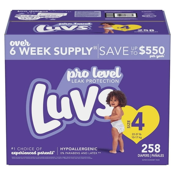 Luvs Pro Level Leak Protection Diapers Size 4, 258 Count, Big Pack ...