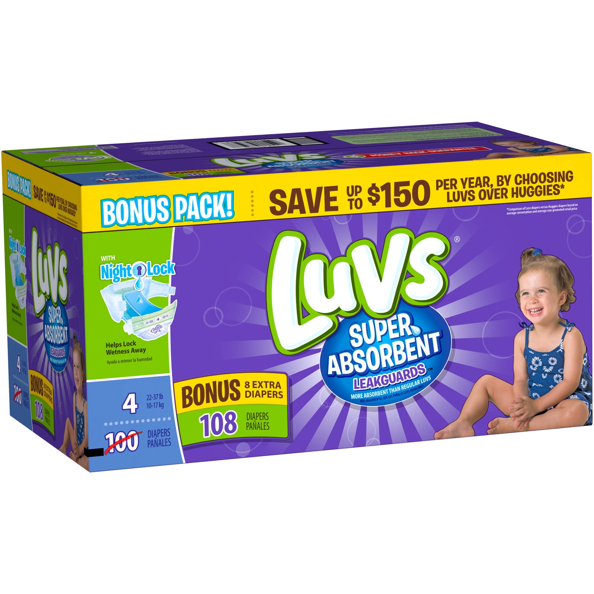 Luvs Super Absorbent Leakguards Diapers, Size 4, 108 Diapers - Walmart.com