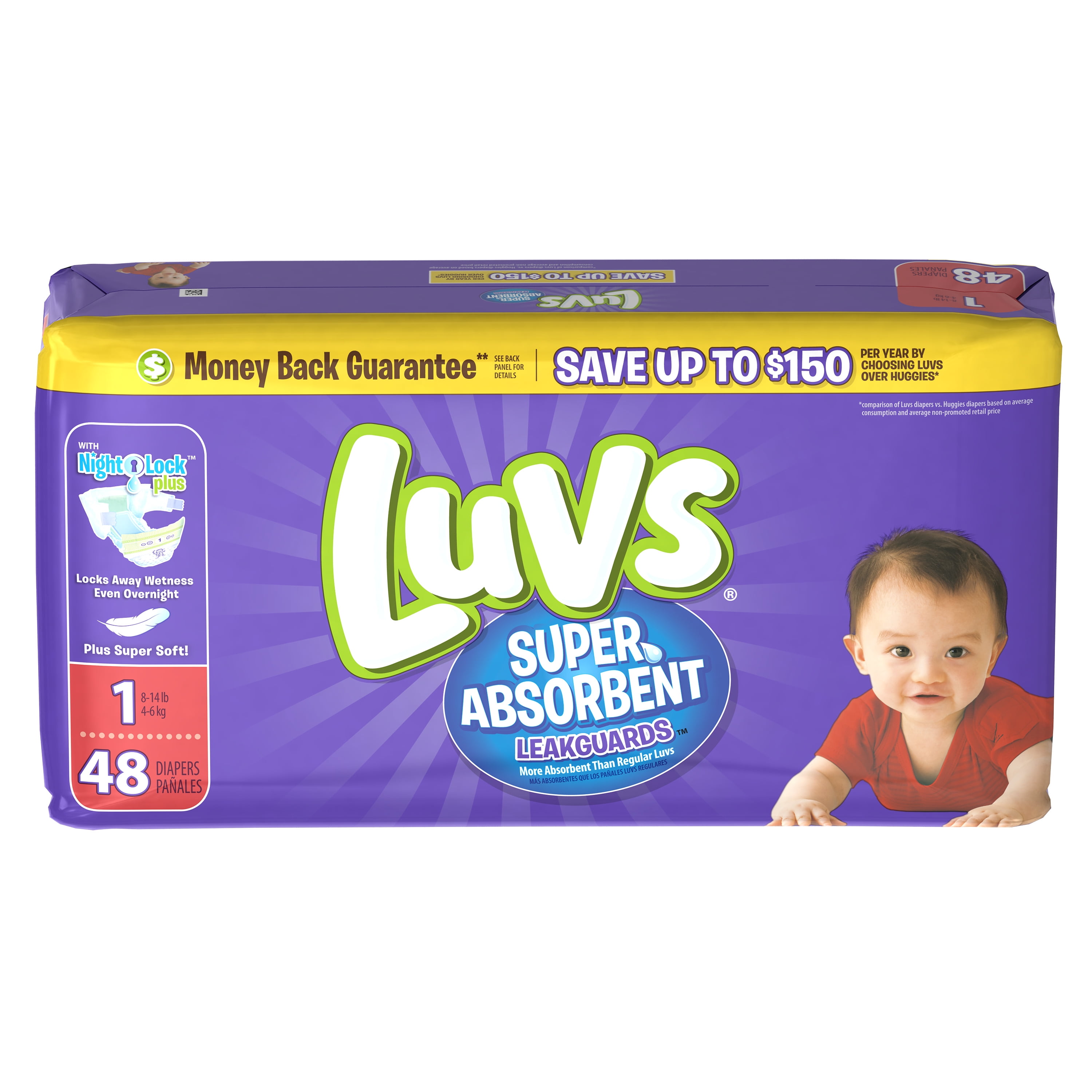 Luvs Super Absorbent Leakguards Newborn Diapers, Size 1, 48 Count ...