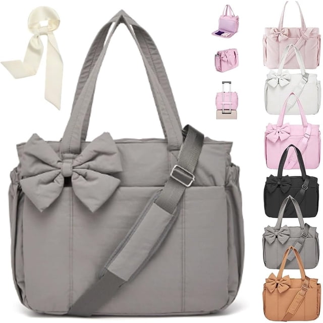Luvy Bag, Quilted Puffy Crush Tote Bags with Bow for Daily Use Work ...