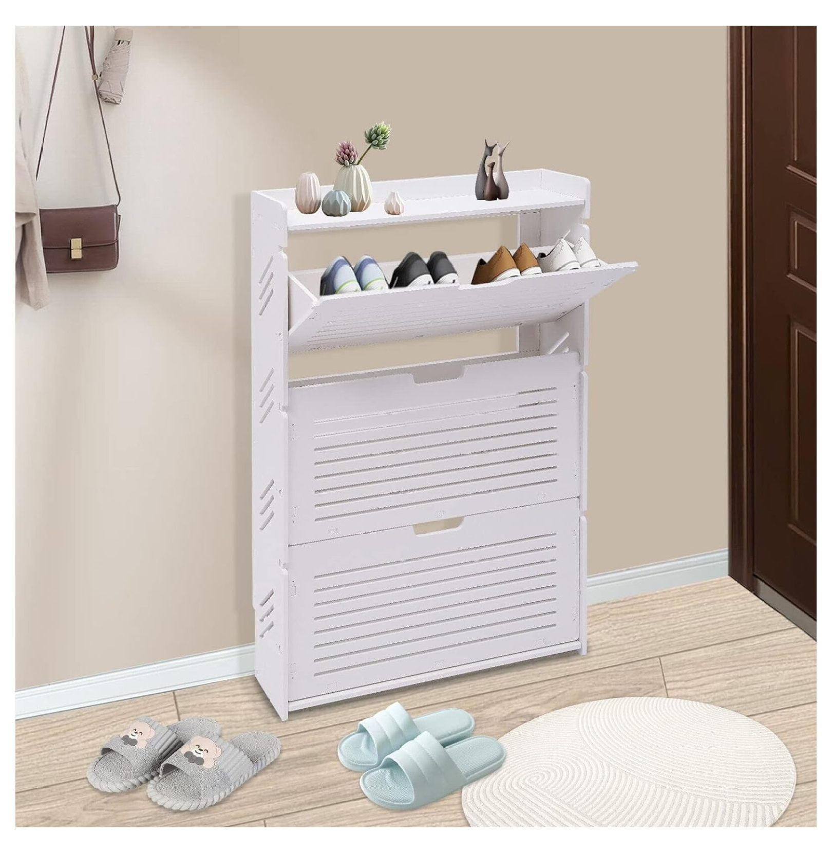 Luwei 3 Level Shoe Cabinet, Ultra-Thin Shoe Rack Organizer Entryway ...