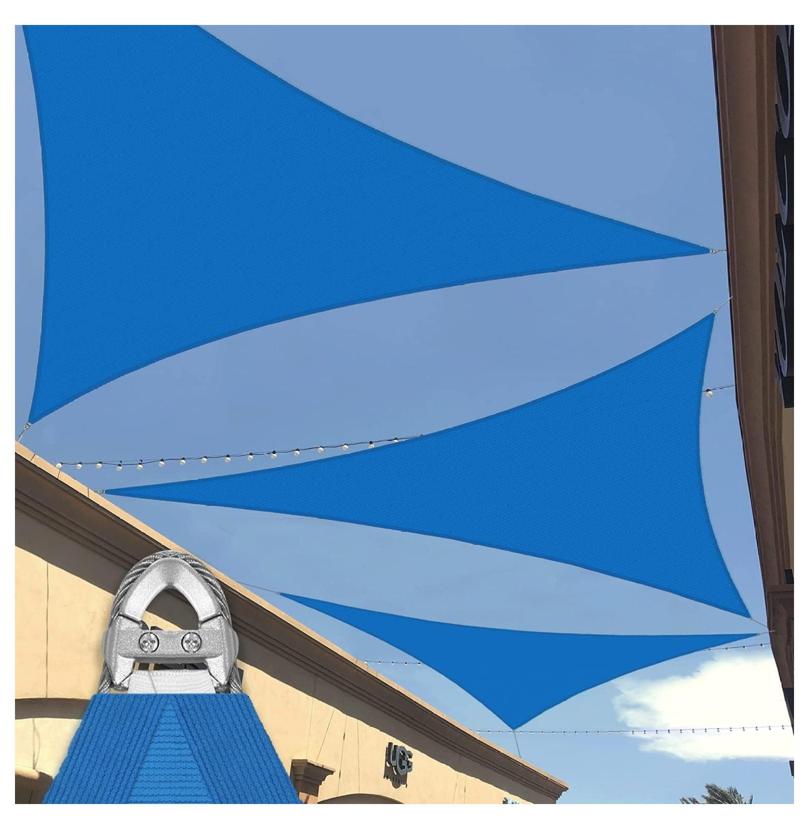 Luwei Blue Sun Shade Sail 3' x 3' x 3' Equilateral Triangle Heavy Duty ...