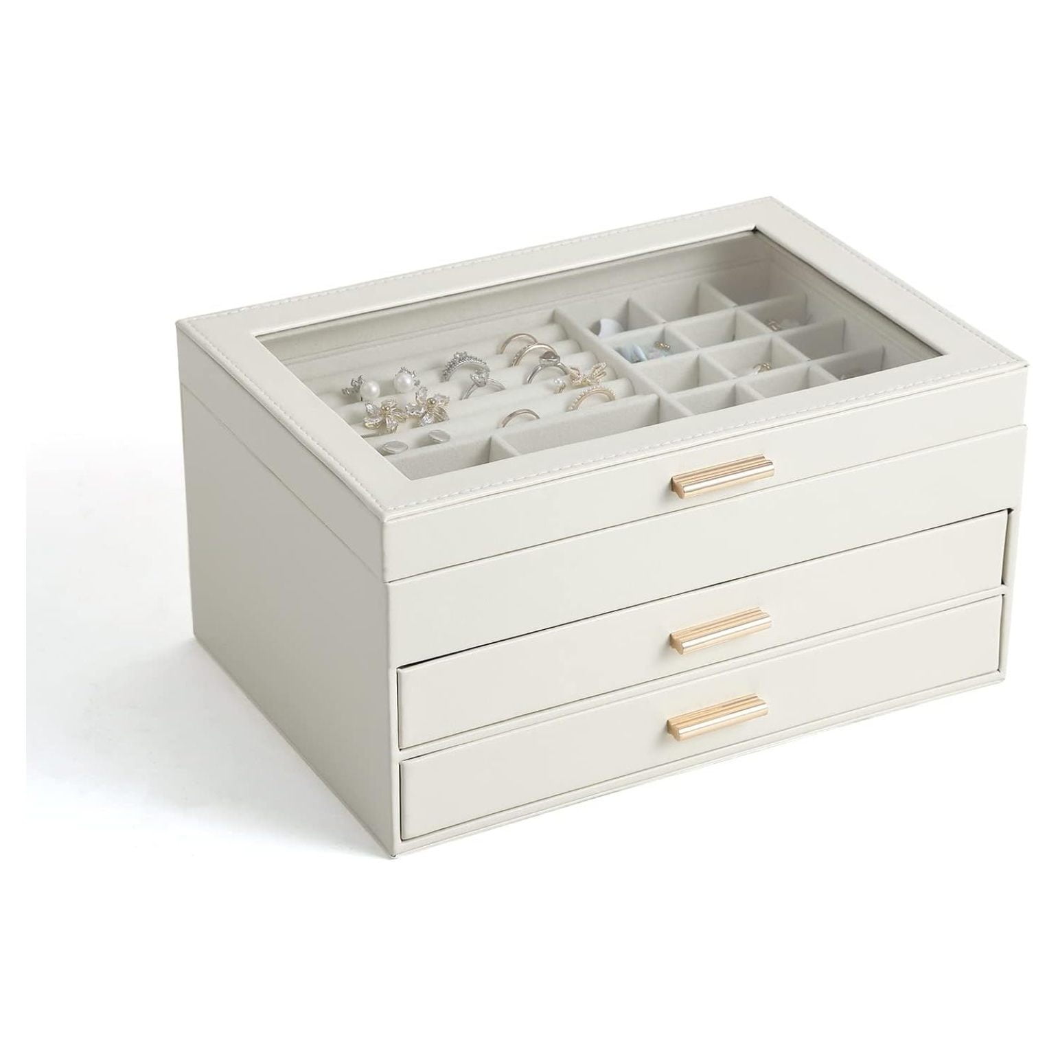 Luwei Jewelry Box for Women, 3 Layer Double Drawer Jewelry Organizer ...