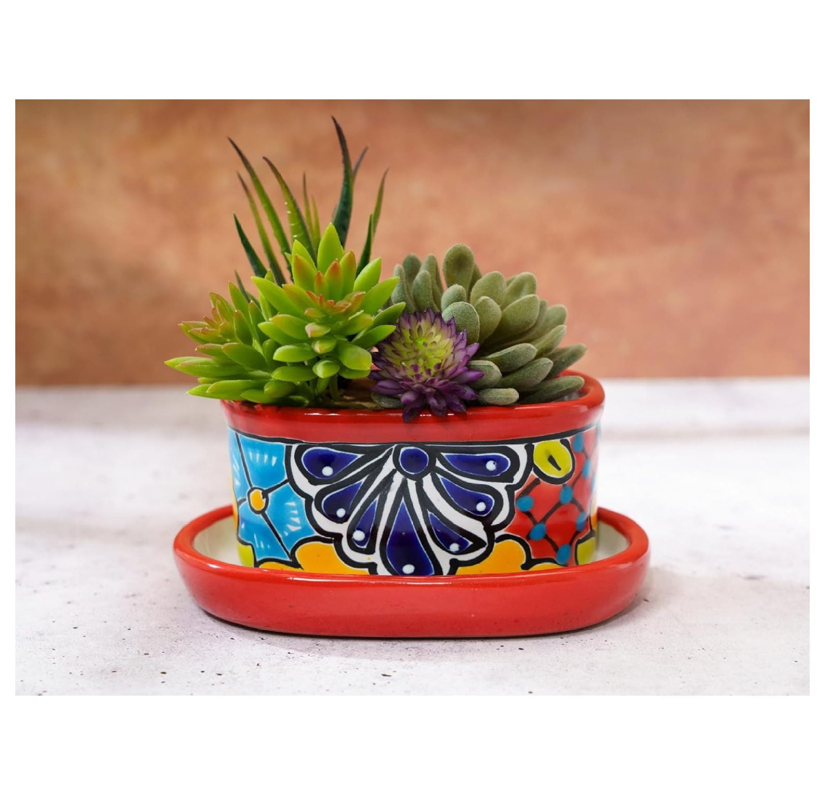 Luwei Mexican Talavera Ceramic Succulent Pot Mini Flower Planter Cactus ...