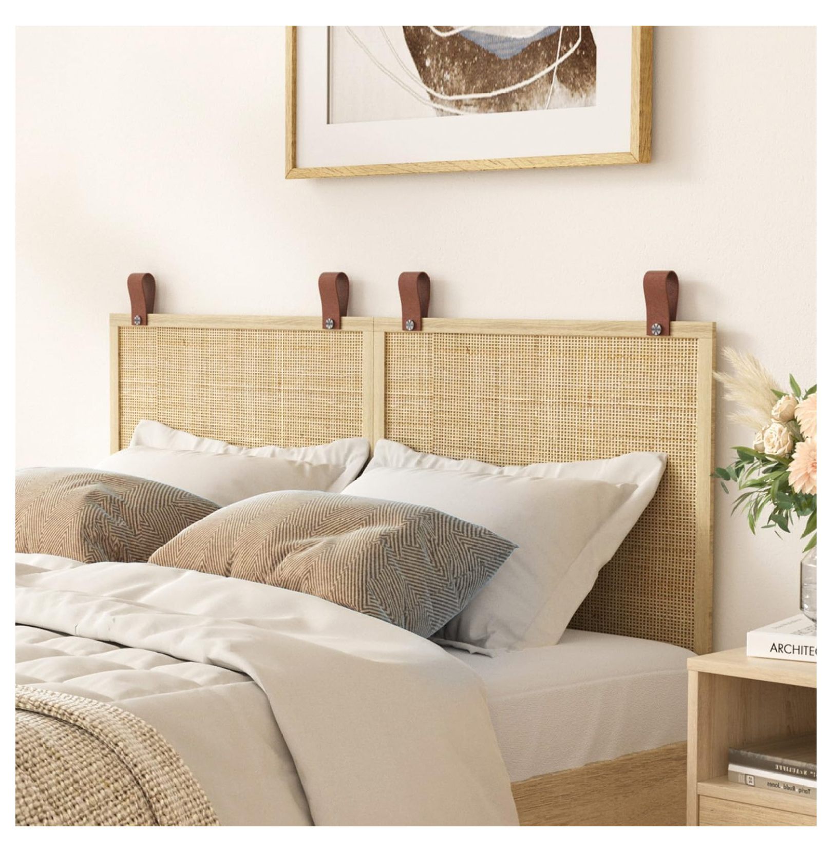 Luwei Natural Rattan Wall-Mounted Headboard, Natural Wood Short Double ...
