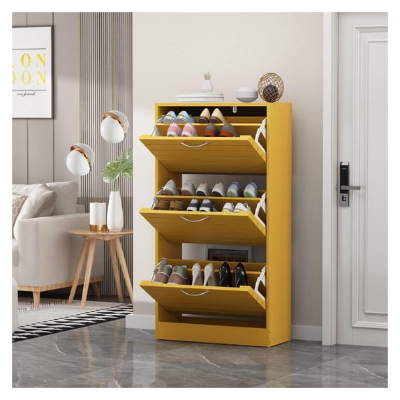 Luwei Wood Shoe Cabinet, Narrow Shoe Storage Cabinet with 3 Drawer ...