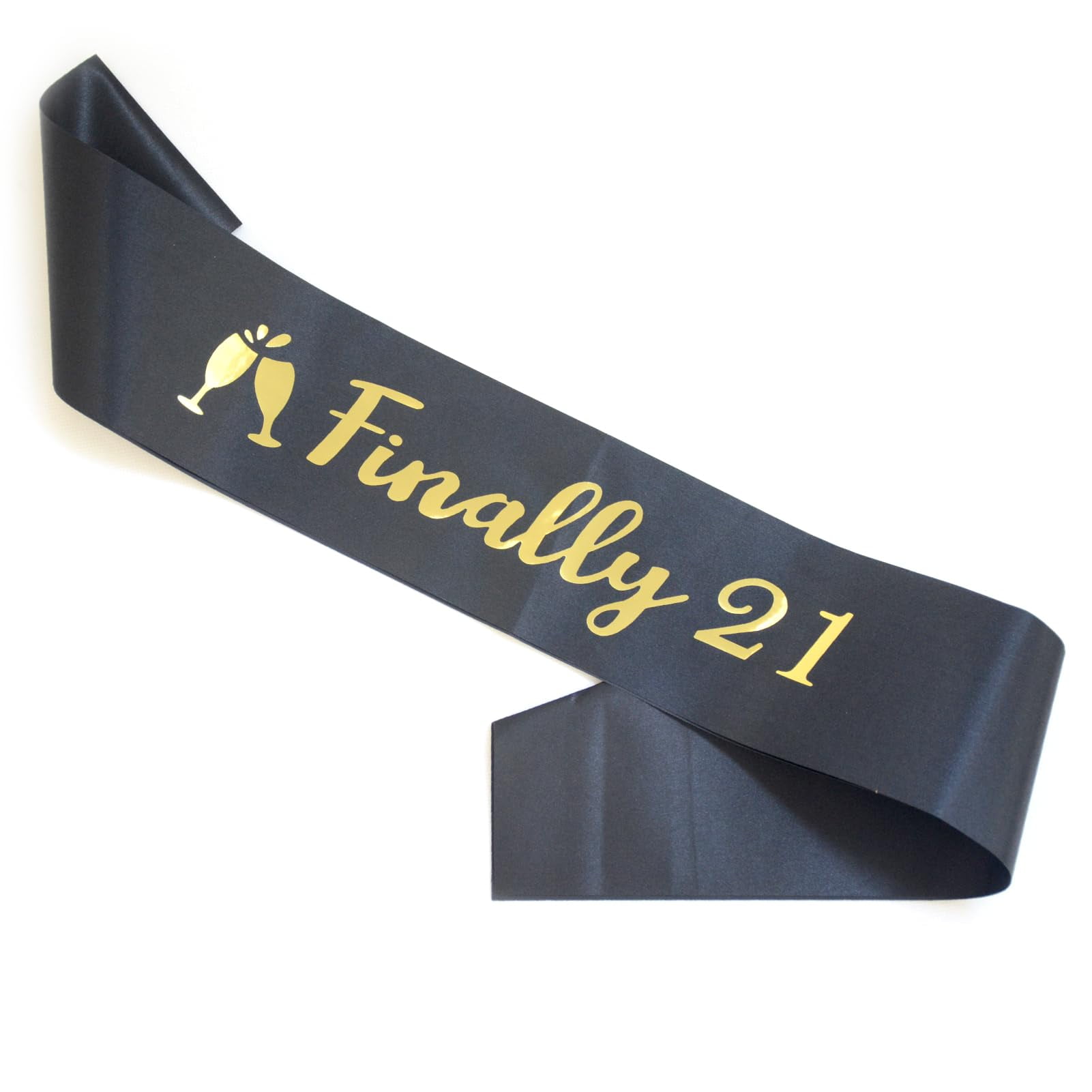Luwigs Finally 21 Sash MMF7 Birthday Sash Black Satin with Gold Glitter ...