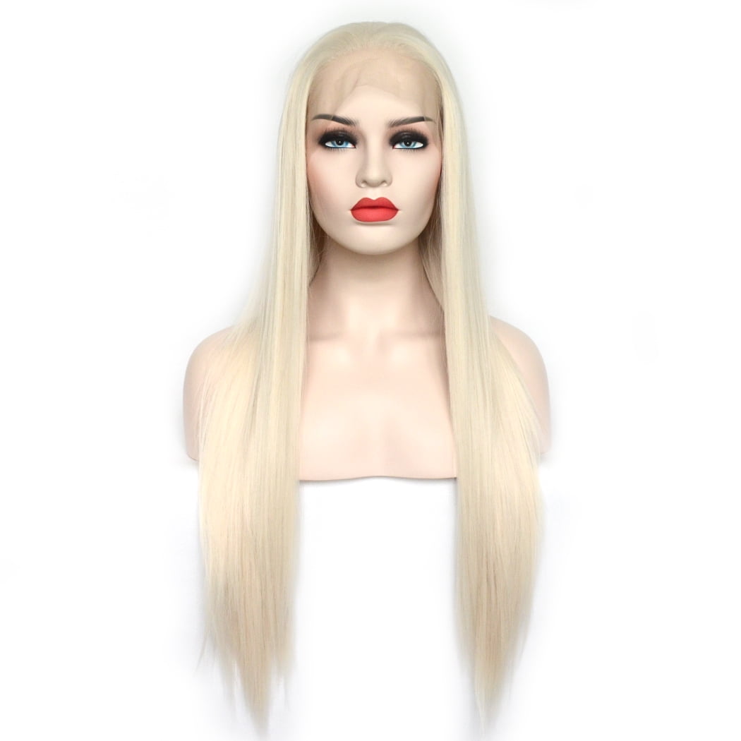 Luwigs Long Straight Platinum Blonde Lace Front Wigs 60 Natural Heat Resistant Synthetic Hair ...
