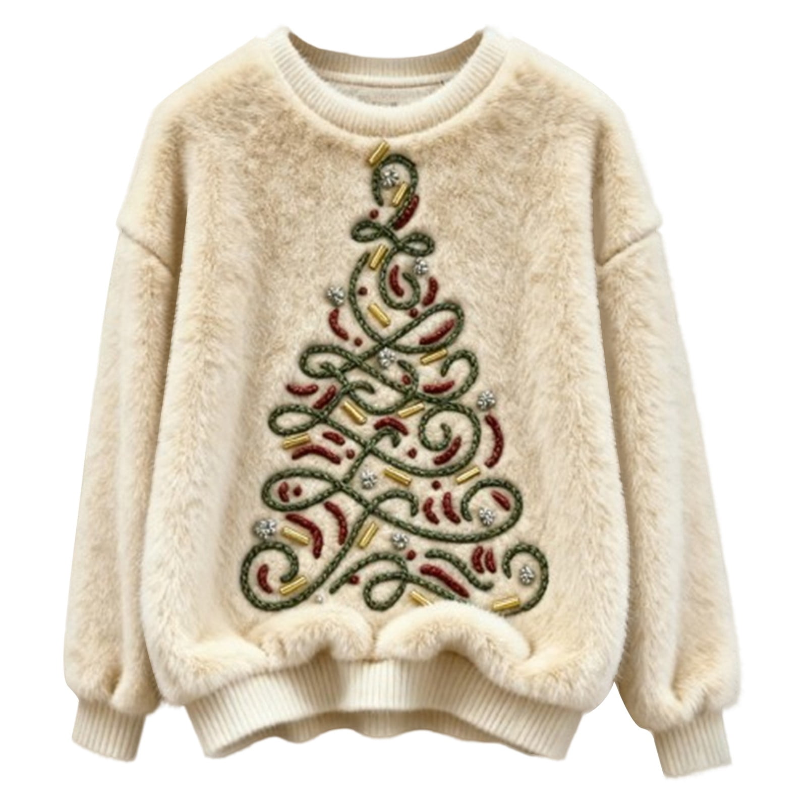 Luwomo Christmas Flannel Sweaters for Womens Cozy Pullover Santa Tree ...